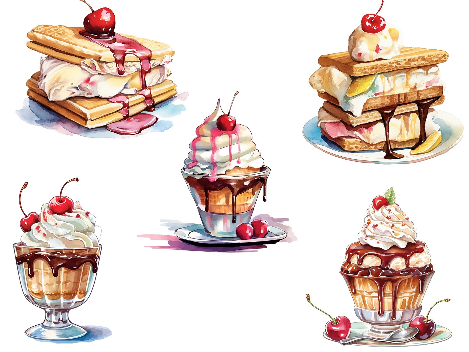 Watercolor Ice Cream Bundle, Watercolor Cliparts PNG of Various Ice ...