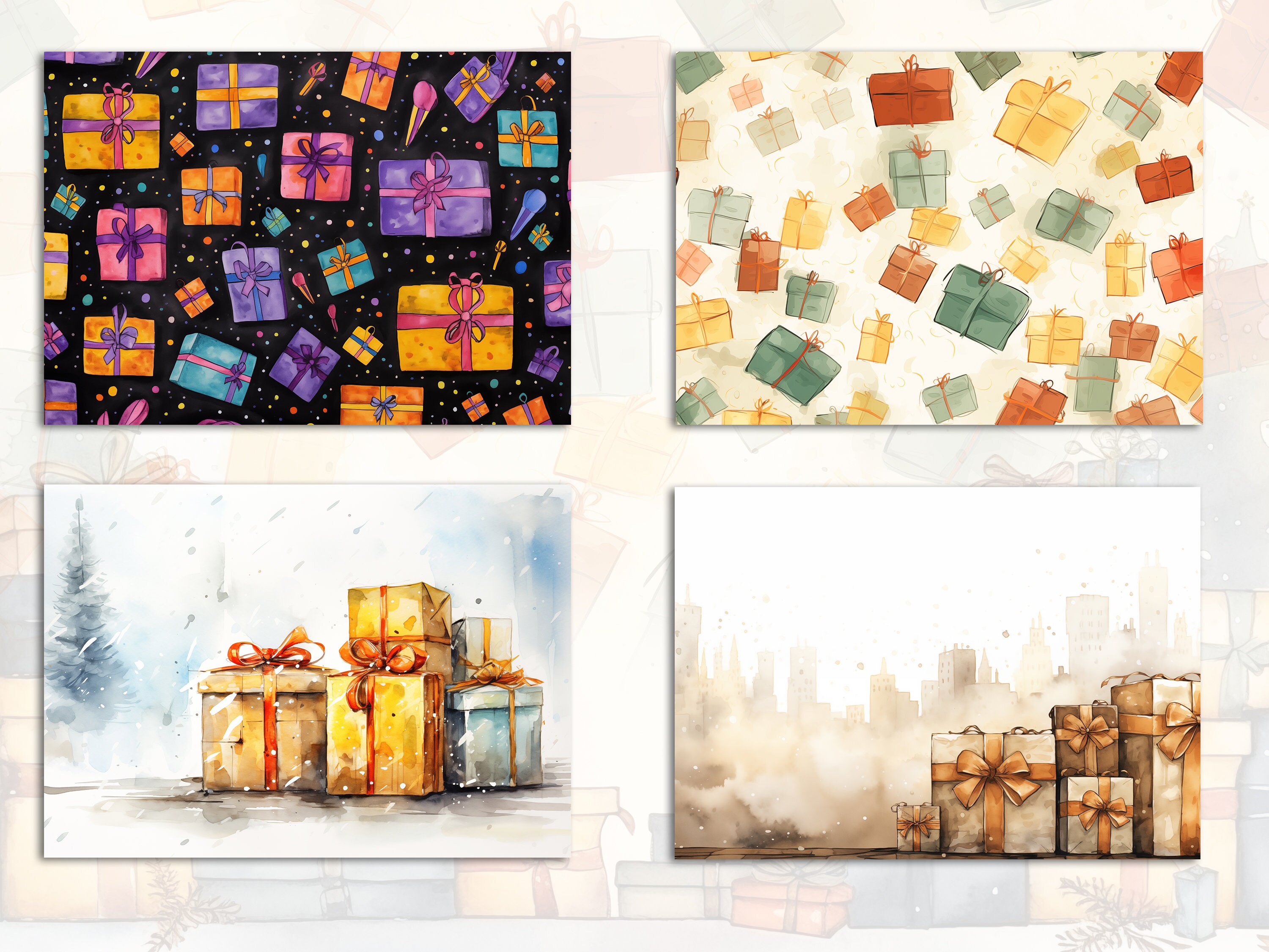Watercolor Christmas Gifts Backgrounds, Texture Background for ...