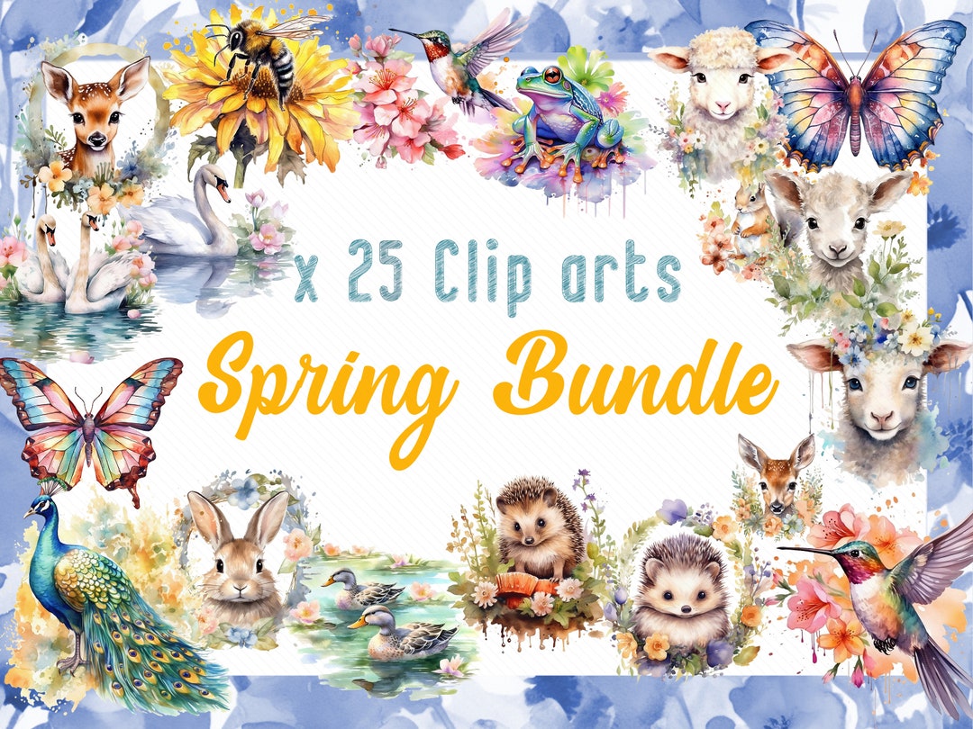 Watercolor Spring Clipart, Spring Bundle Clipart, Watercolor PNG ...