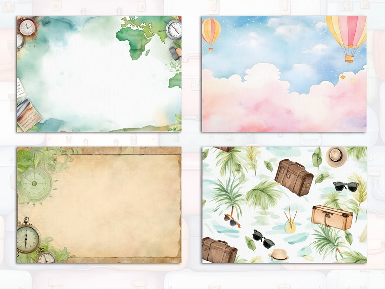 Watercolor Travel Backgrounds, A4 Travel Journal Pages, Watercolor ...