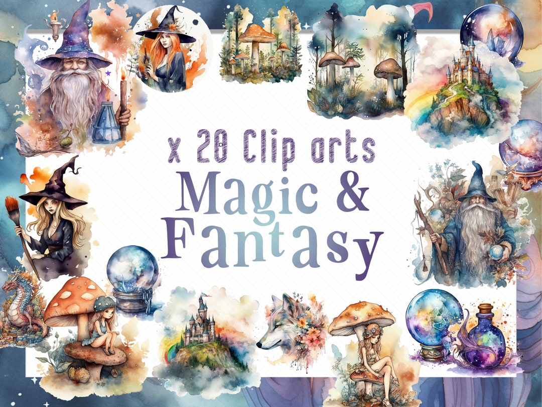 Watercolor Fantasy, Clipart PNG Magic, Watercolor Wizard Bundle ...