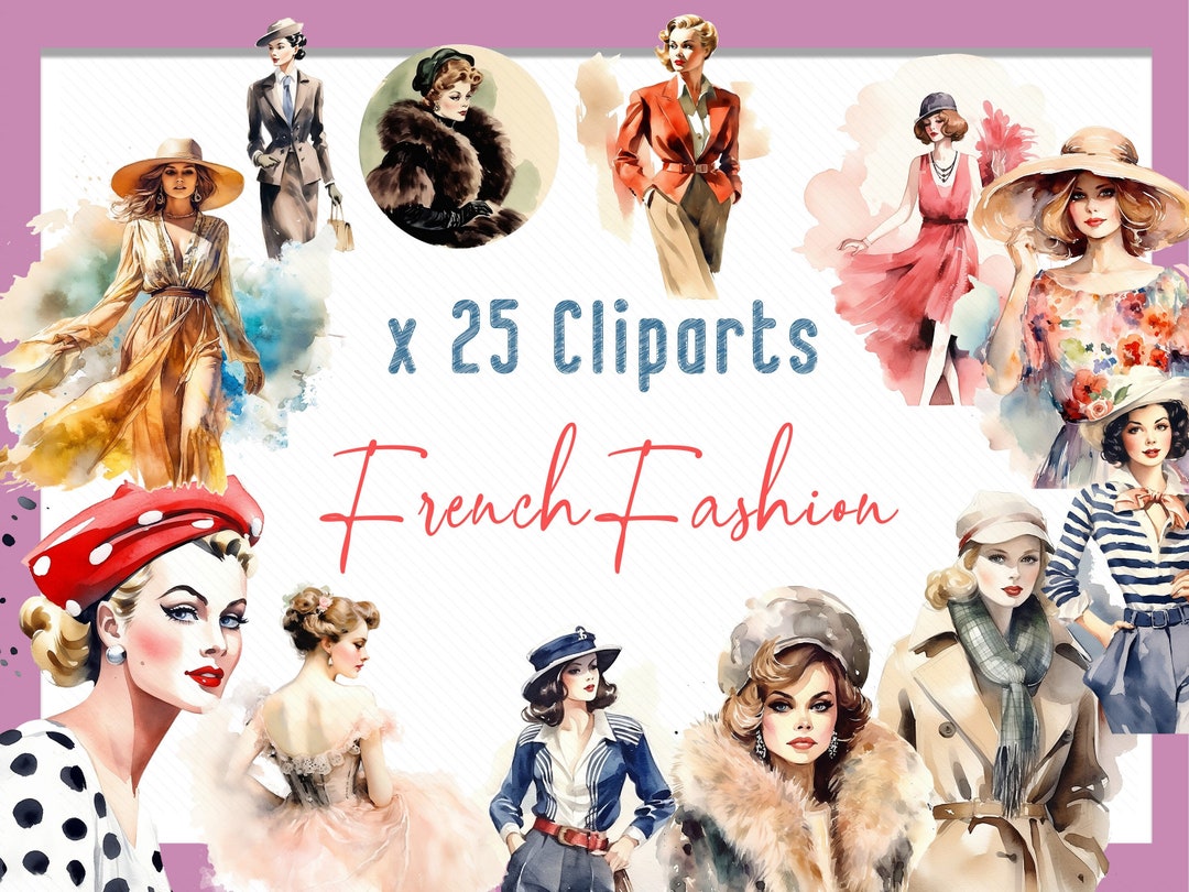 Watercolor French Fashion, Watercolor Cliparts PNG of Vintage French ...