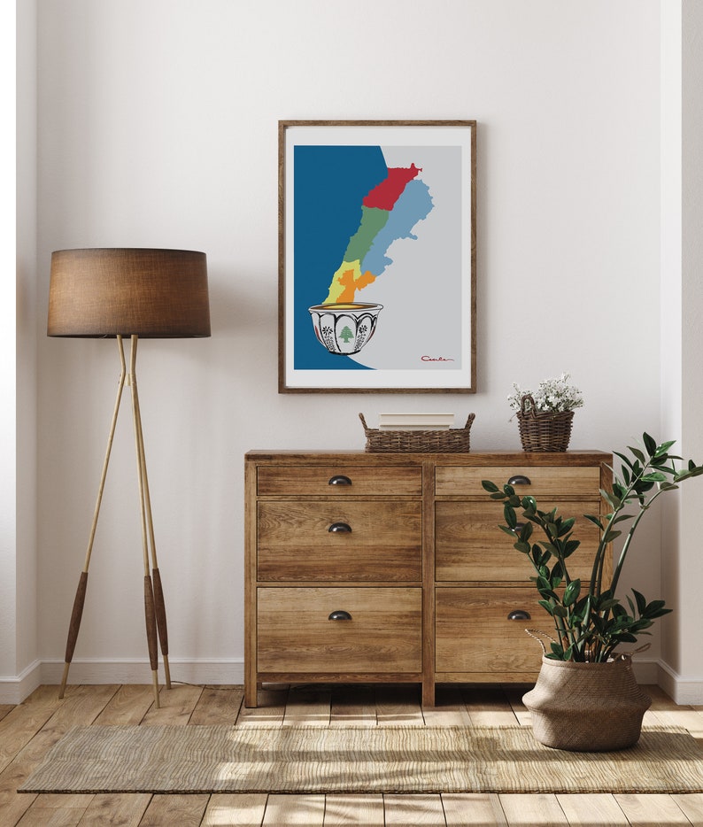 Colorful Lebanon Map Arabic Coffee Cup Kitchen Wall Art - Lebanese Flag ...