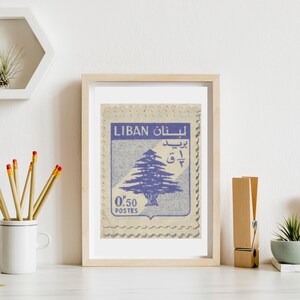 Liban Old Stamp in Blue - Lebanese Modern Print Download, Wall Art ...