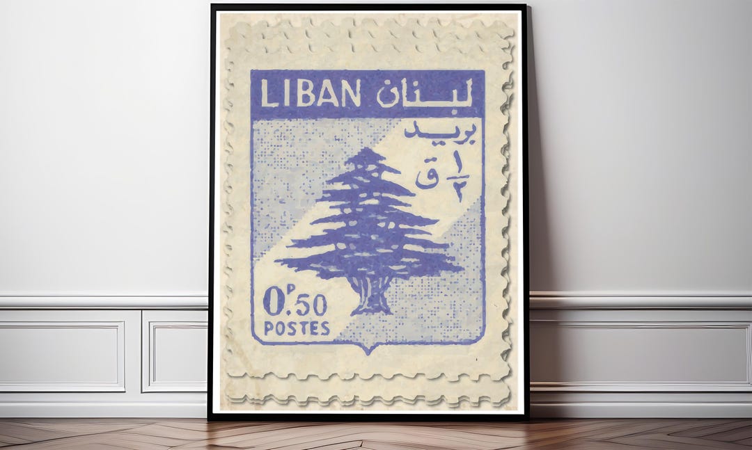 Liban Old Stamp in Blue - Lebanese Modern Print Download, Wall Art ...