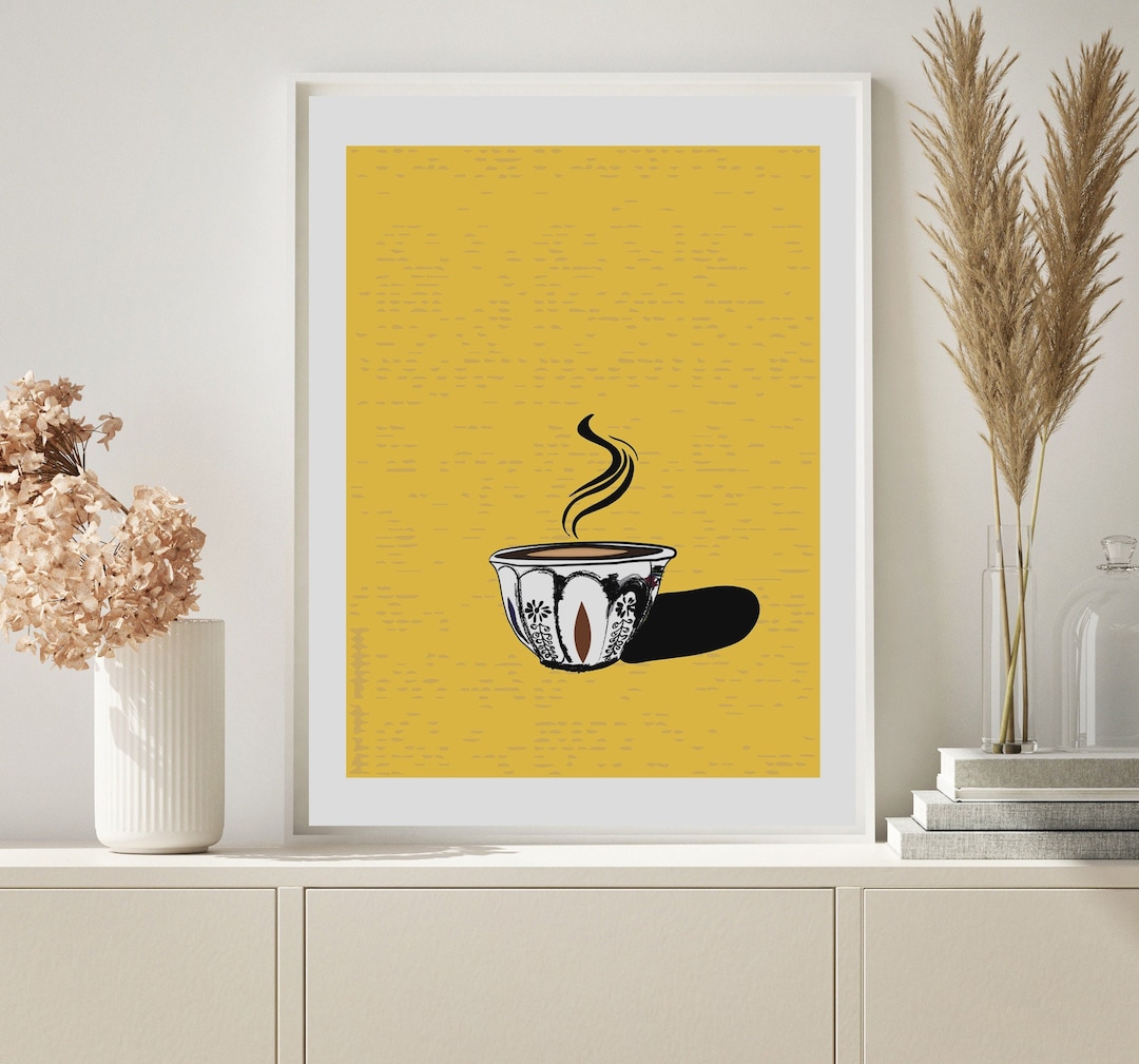 Coffee - Colorful Yellow Lebanese Arabic Coffee Kitchen Wall Art ...