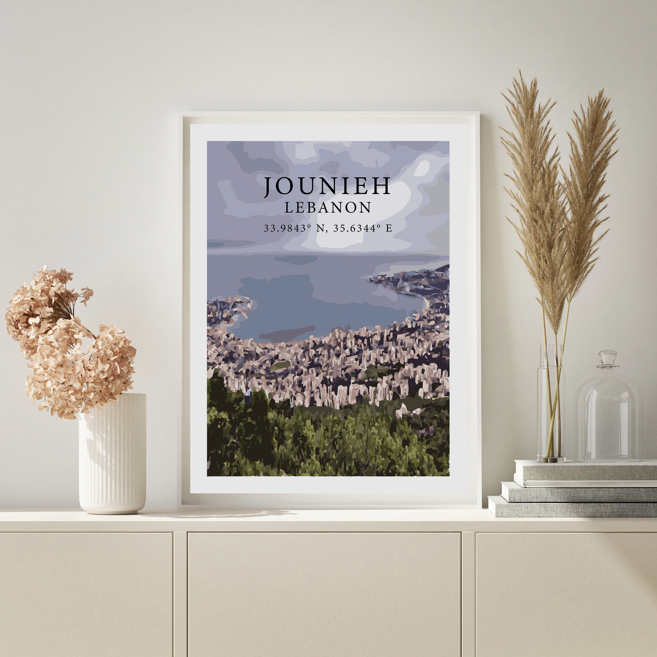 Jounieh Lebanon Wall Art Decor, Minimalist Monochrome Cityscape ...