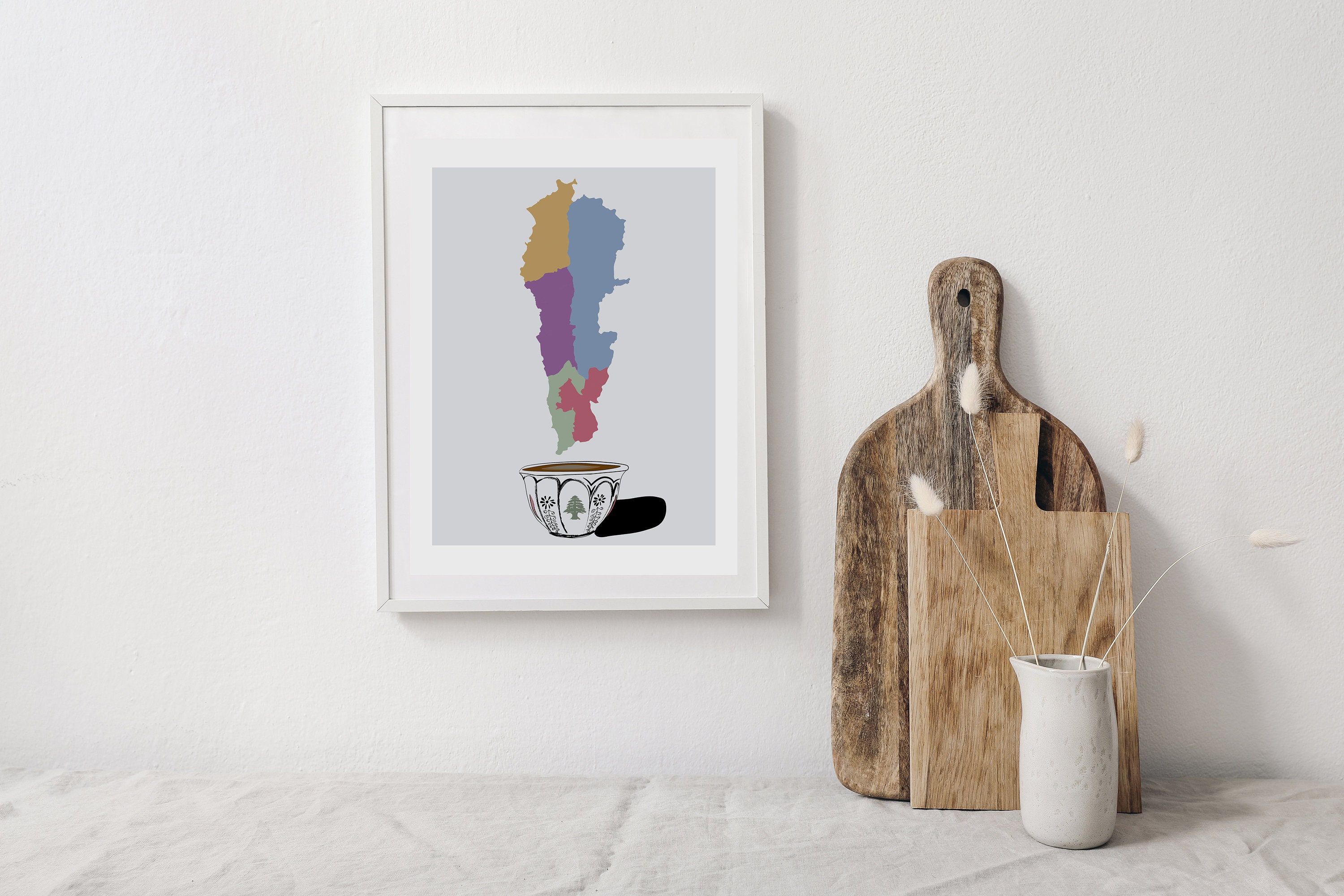 Colorful Pastel Lebanon Map Poster Arabic Coffee Cup Kitchen Wall Art ...