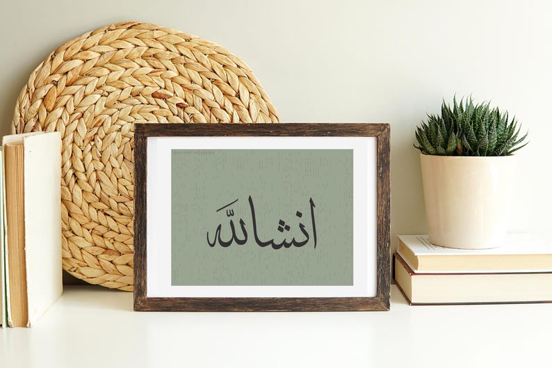 Inshallah Arabic Poster Sage Green / Wall Art - Saying-modern Print ...