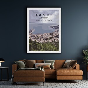Jounieh Lebanon Wall Art Decor, Minimalist Monochrome Cityscape ...
