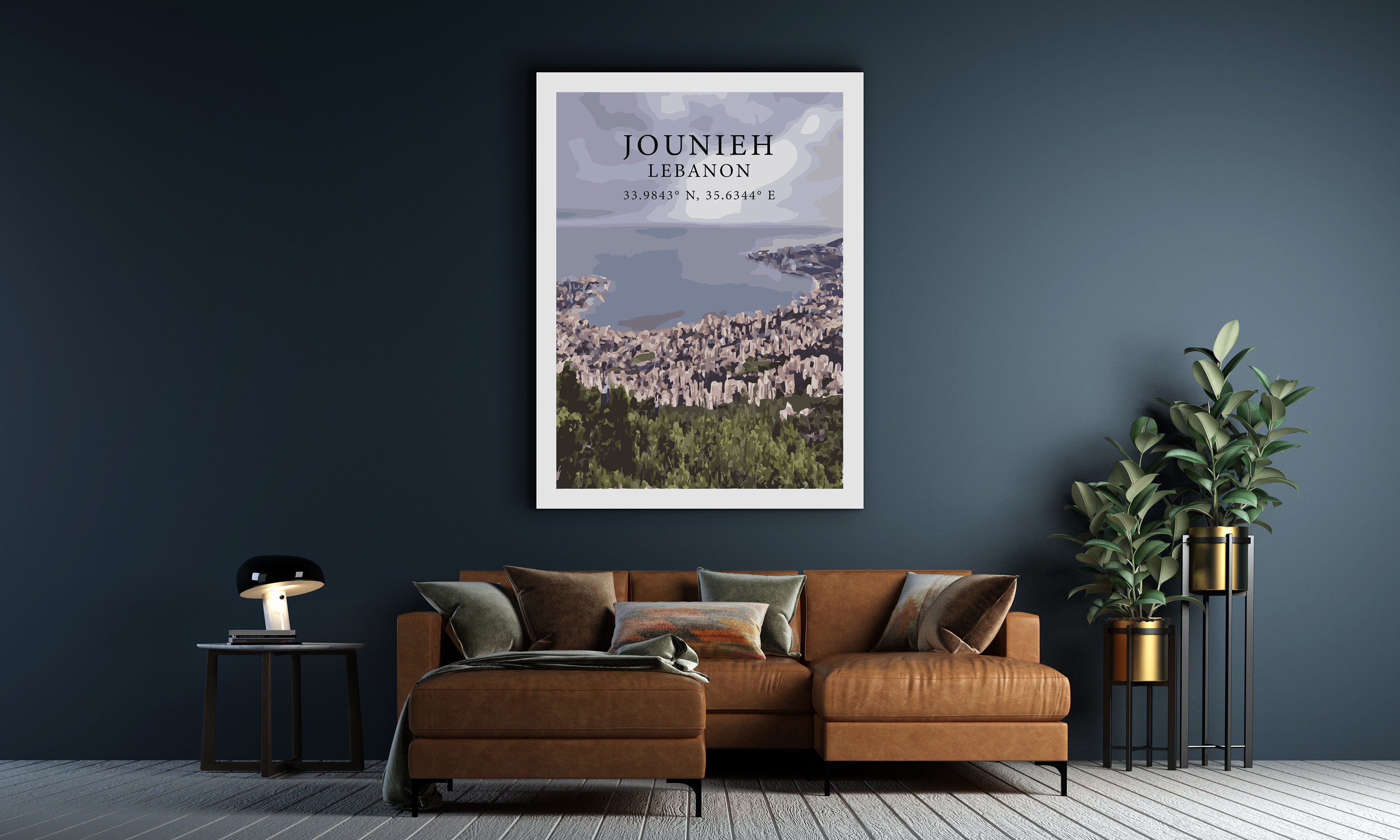 Jounieh Lebanon Wall Art Decor, Minimalist Monochrome Cityscape ...