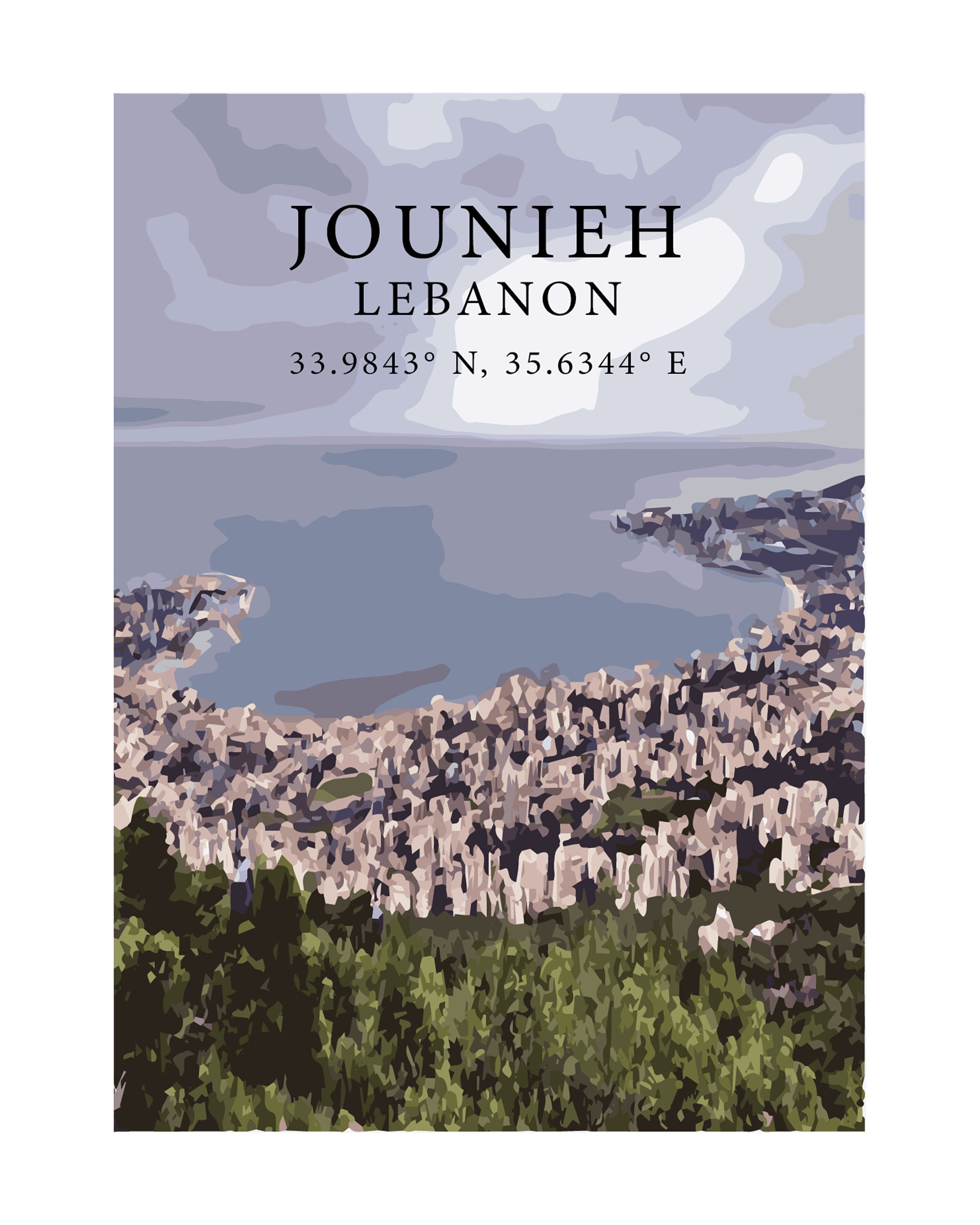 Jounieh Lebanon Wall Art Decor, Minimalist Monochrome Cityscape ...