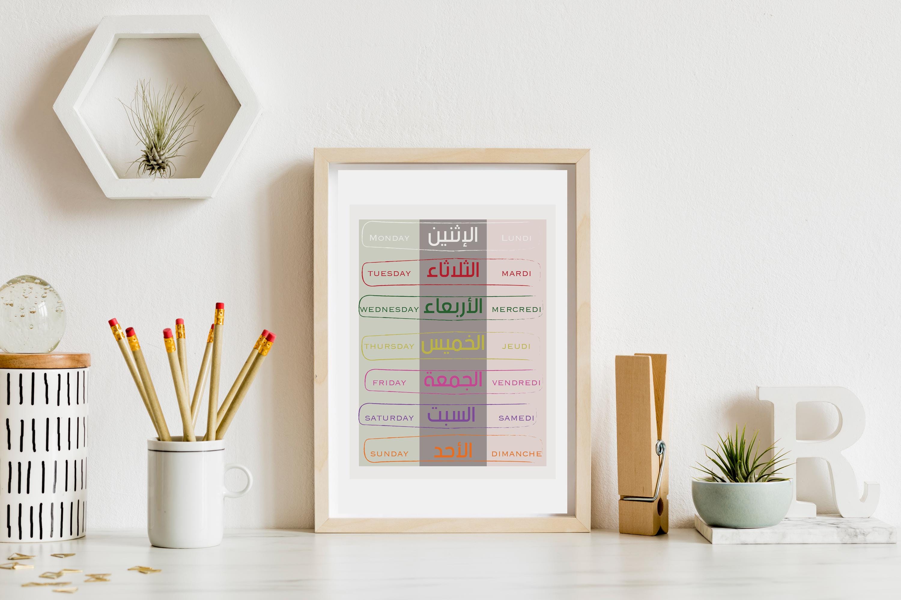 Days of the Week in Arabic, English French Poster Print -wall Art/kids ...