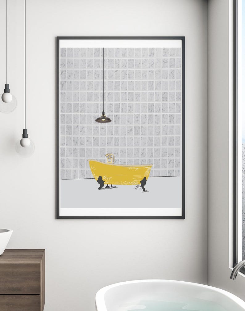 Bathroom Modern Print - Yellow Colorful Wall Pop Art Bath Tub Poster ...