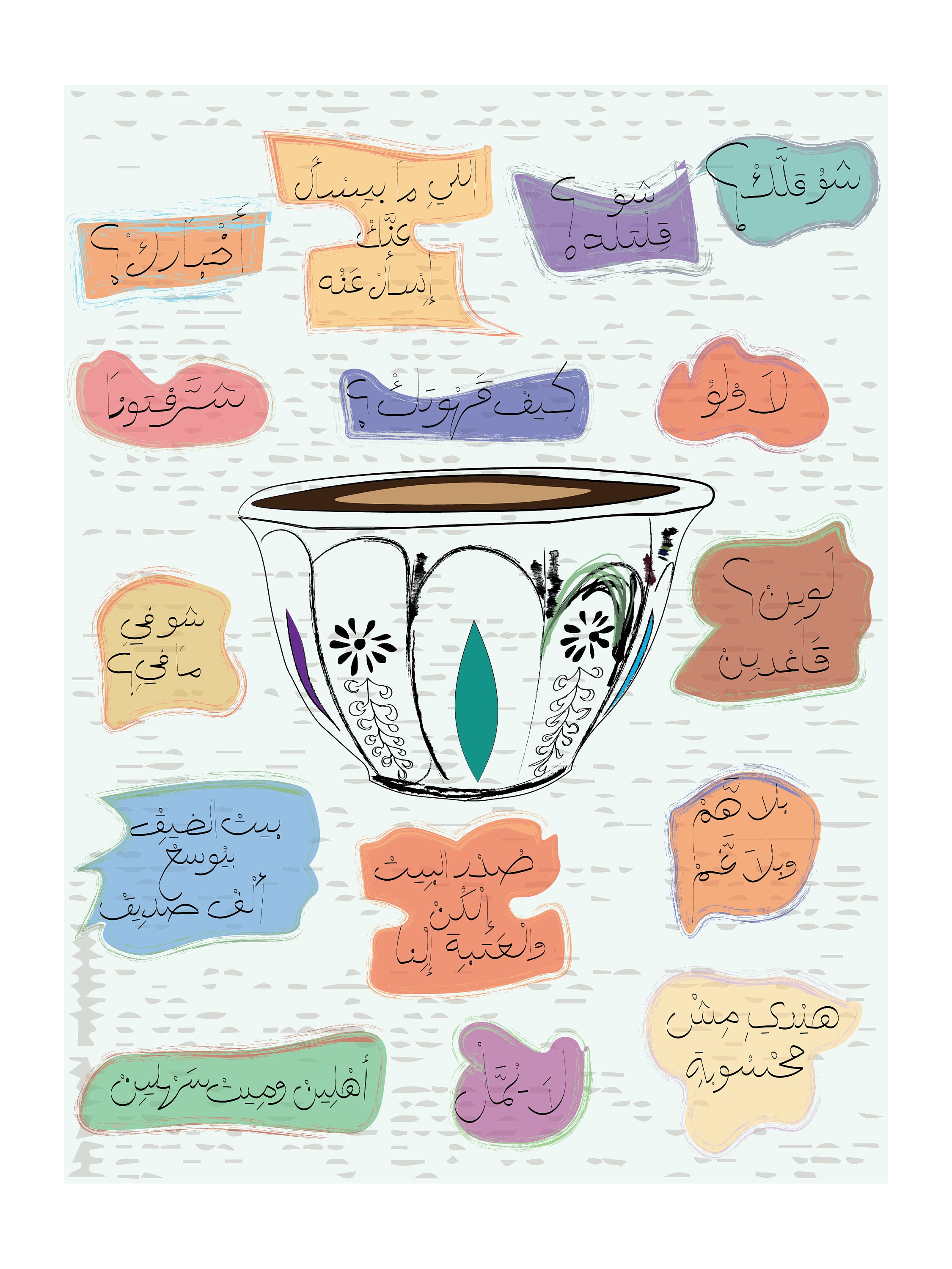 8x10 Colorful Lebanese Arabic Kitchen Wall Art - Coffee Talk - FRAME ...