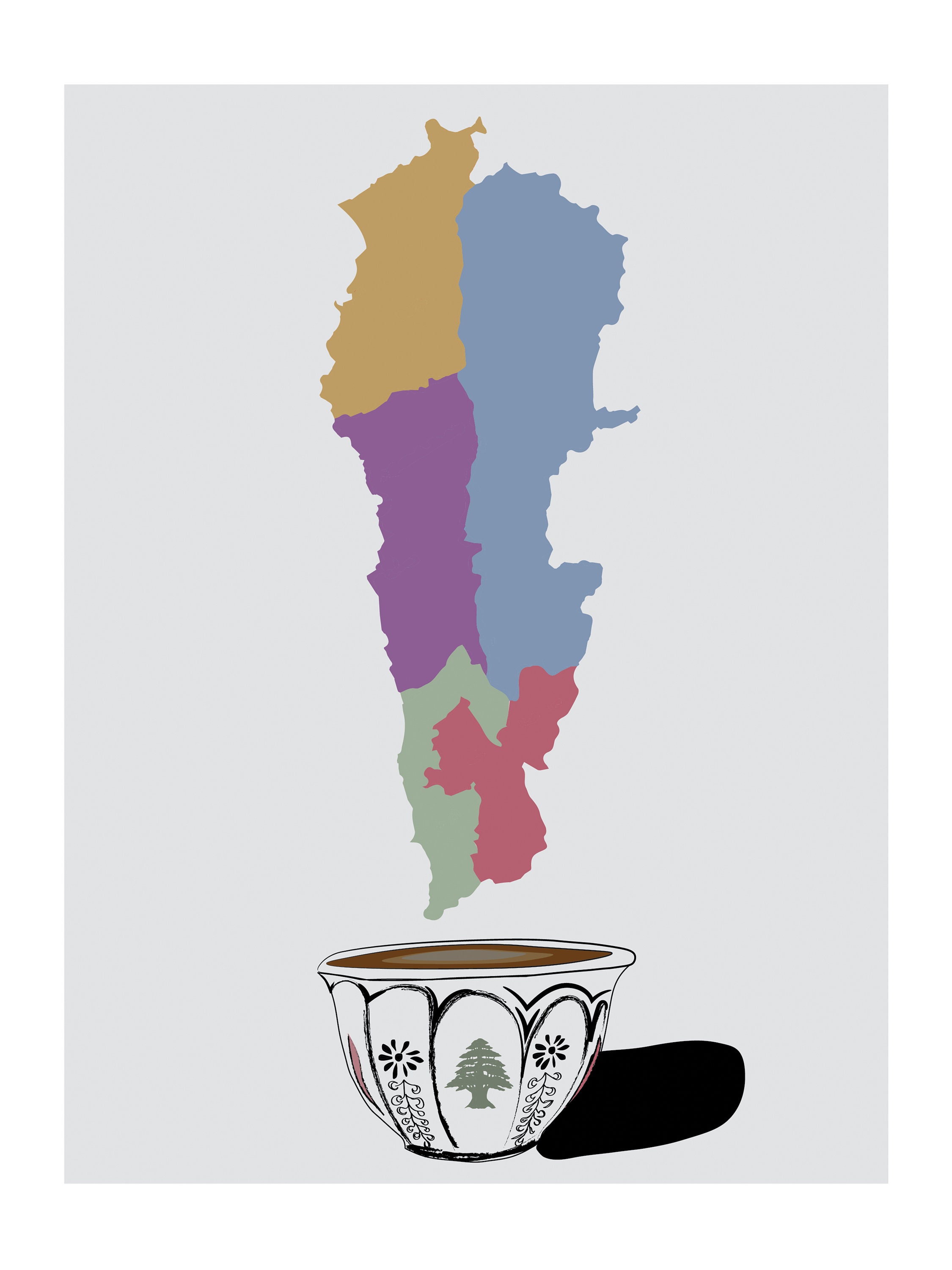 Colorful Pastel Lebanon Map Poster Arabic Coffee Cup Kitchen Wall Art ...