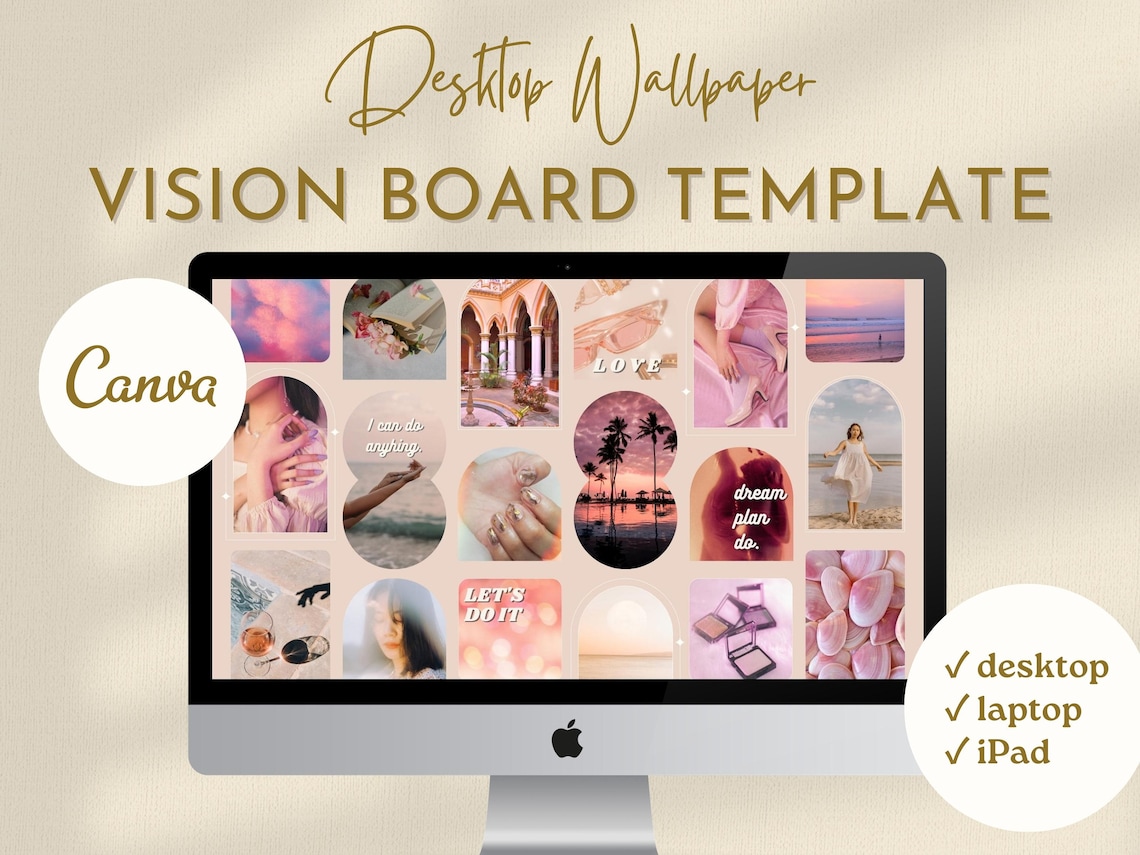 Digital Vision Board Desktop Wallpaper | Mood Board Template | MacBook ...