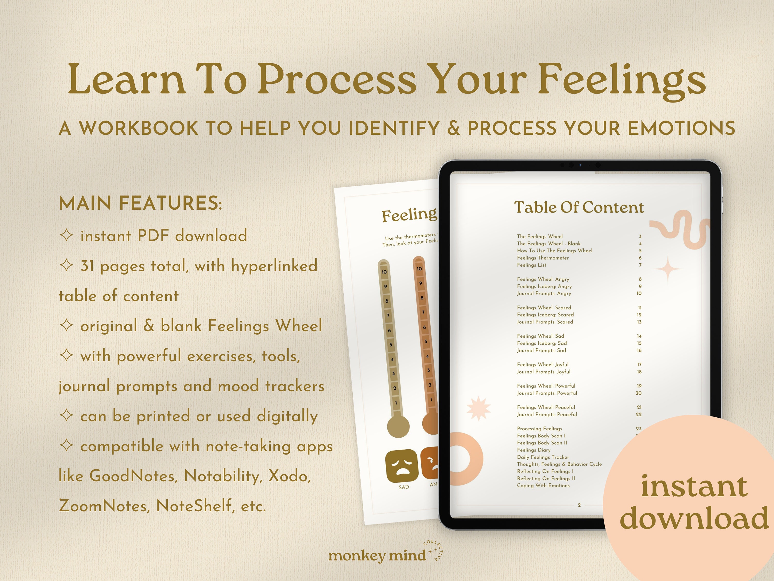 Feelings Wheel Journal Mental Health Mood Tracker for Emotional Support ...