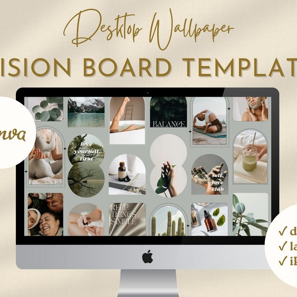 Digital Vision Board Desktop Wallpaper Mood Board Template MacBook ...