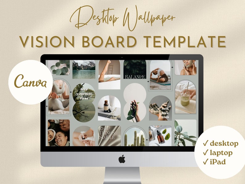 Vision Board MacBook Wallpaper | Mood Board Canva Template | Desktop ...