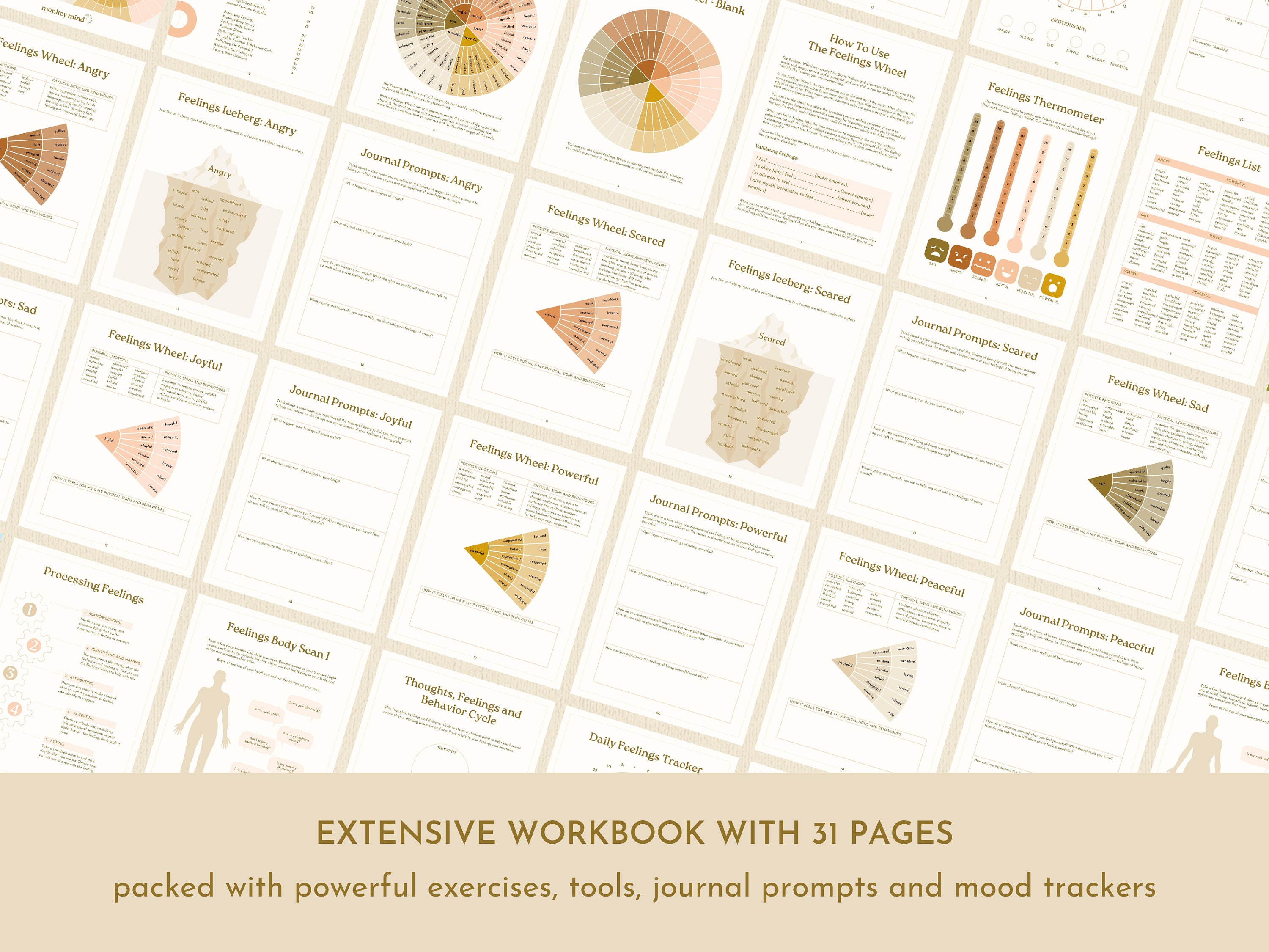Feelings Wheel Journal Mental Health Mood Tracker for Emotional Support ...