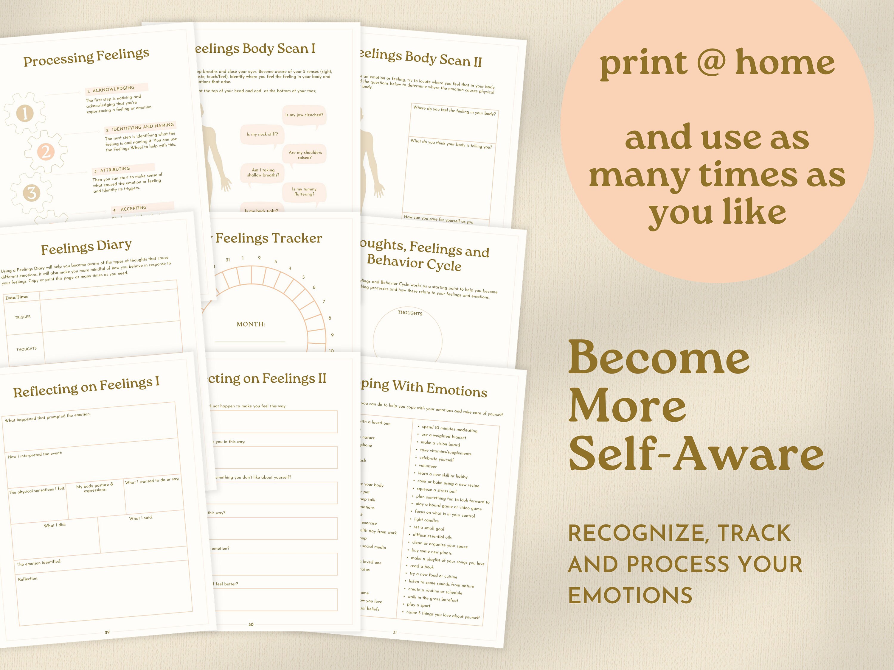 Feelings Wheel Journal Mental Health Mood Tracker for Emotional Support ...