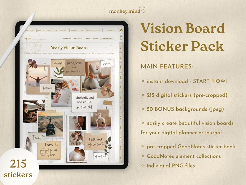 Digital Vision Board Stickers: Goodnotes Planner, Affirmations (digital ...