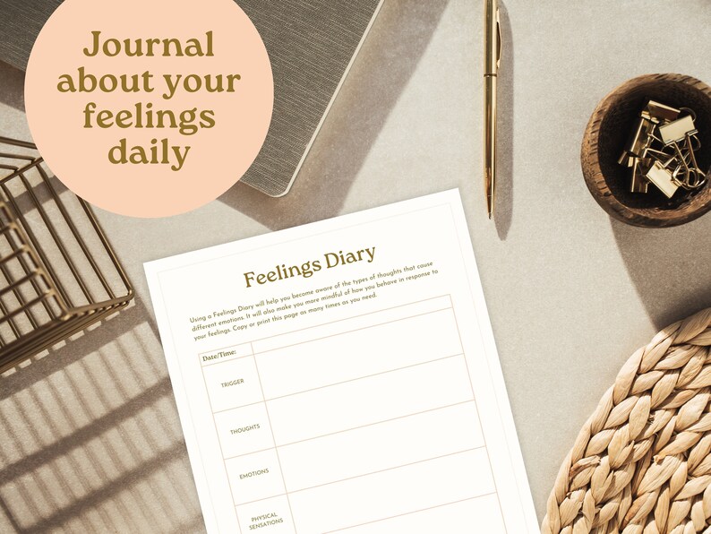 Feelings Wheel Journal Mental Health Mood Tracker for Emotional Support ...