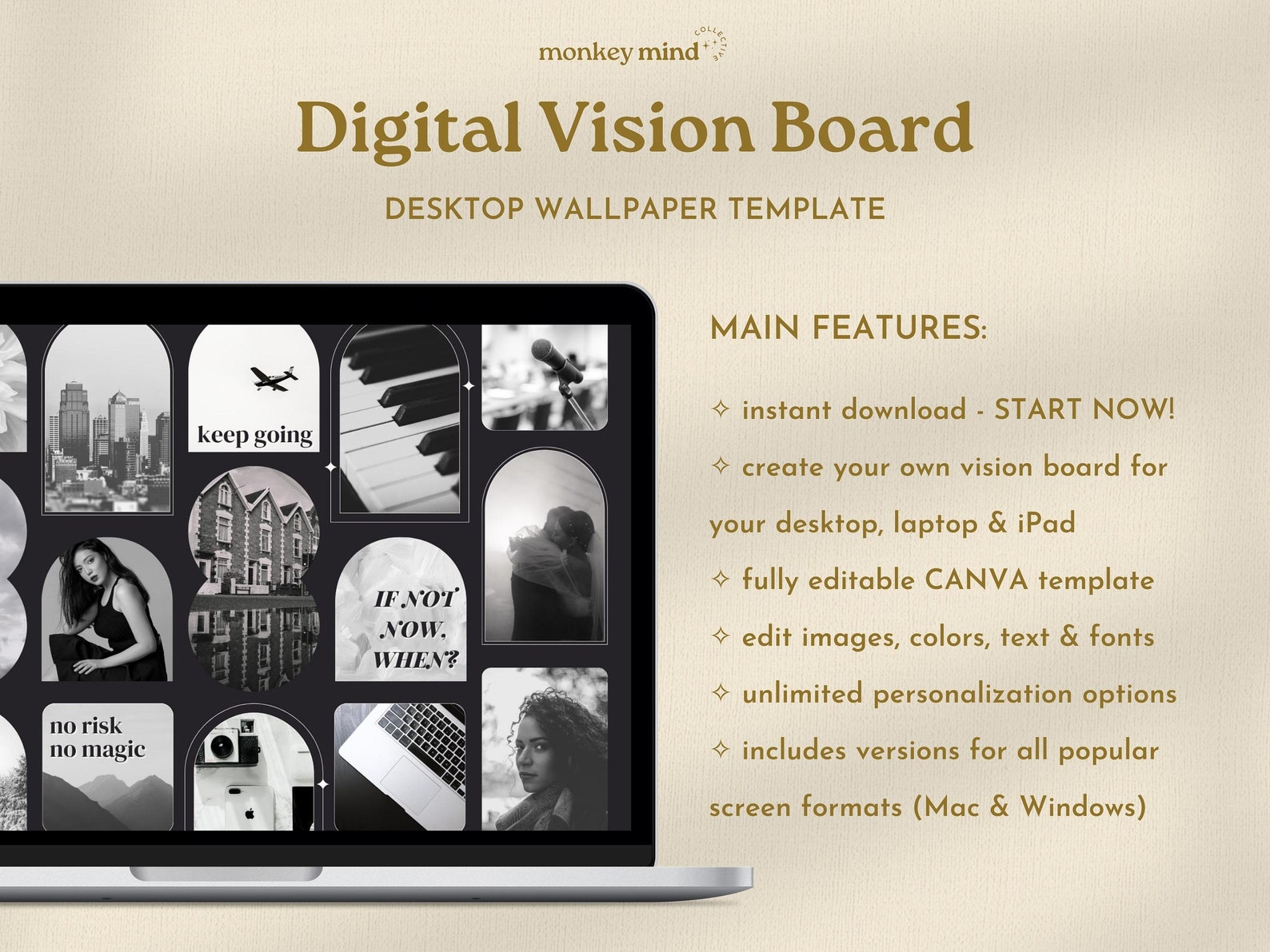 Digital Vision Board Desktop Wallpaper | Mood Board Template | MacBook ...