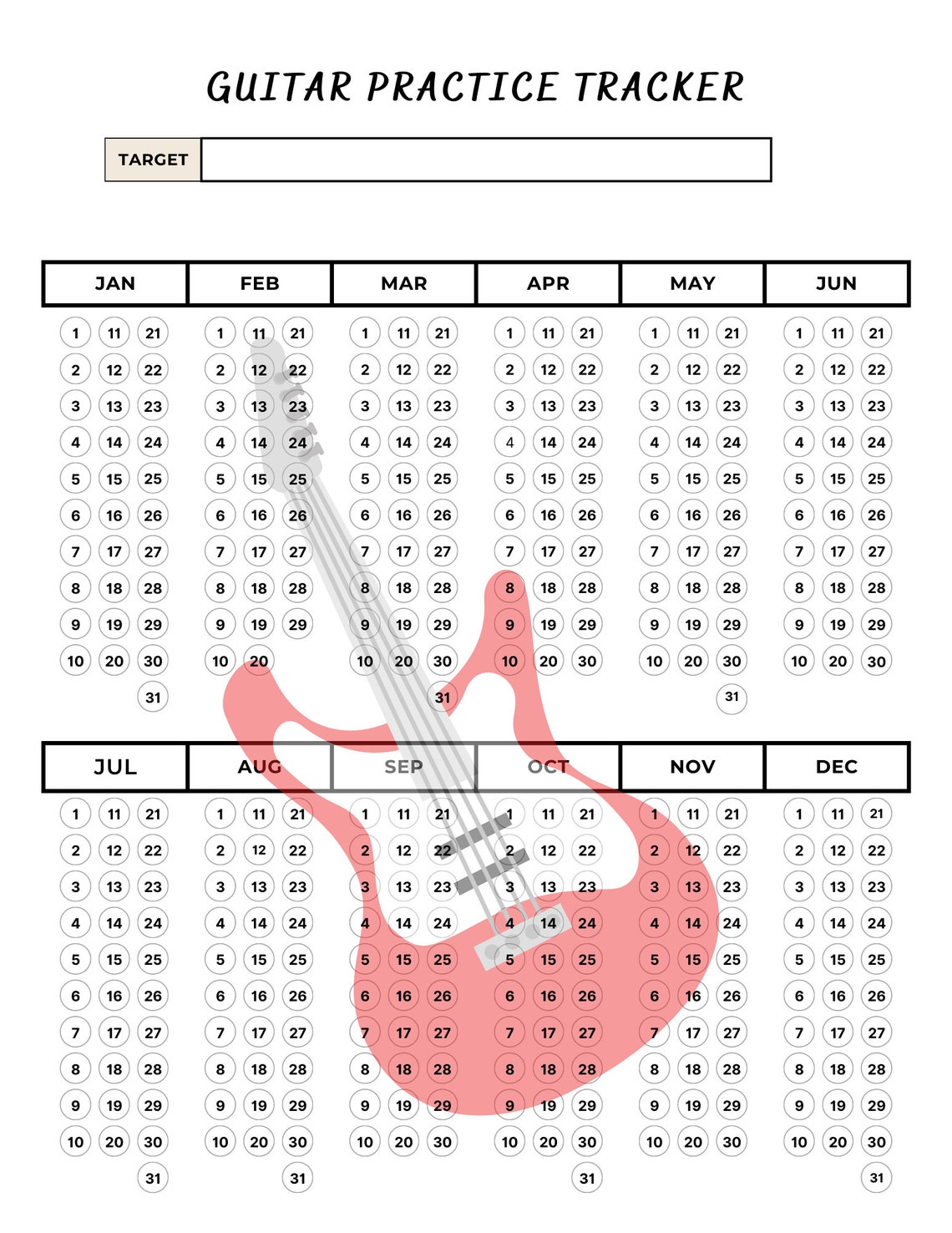 Guitar Practice Chart, Practice Log, Guitar Teacher, Guitar Practice ...