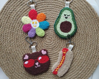 Punch Keychain Punch Needle Bag Charm Tufted Keychain Mini - Etsy