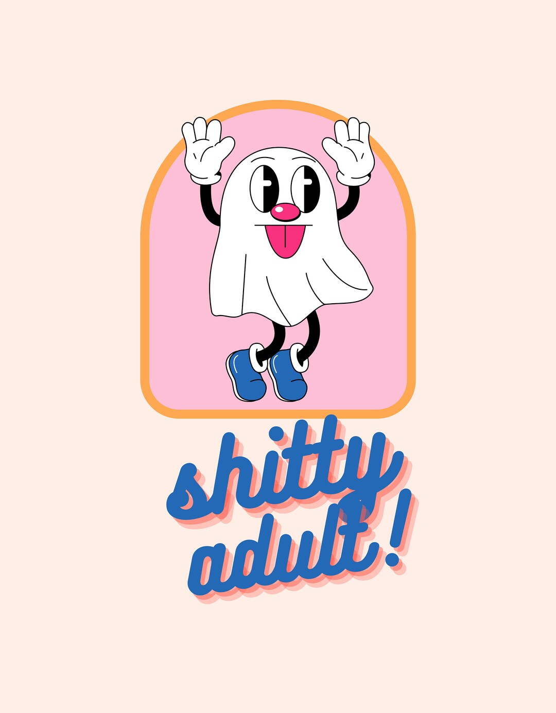 Shitty Adult, Printable Retro Decor, Digital Print, Blue and Orange and ...