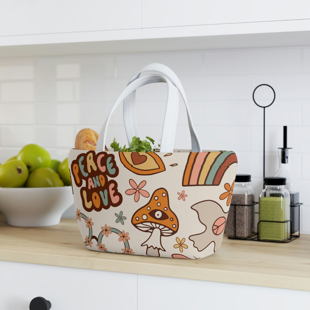 Groovy Lunch Bag, Hippie Lunch Bag, Mushroom Lunch Bag, Retro Lunch Bag ...