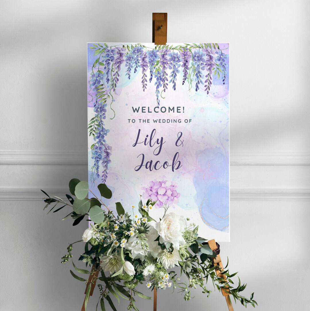 Welcome Sign Template for Lilac Wedding Invite Bundle - Purple Lilac ...