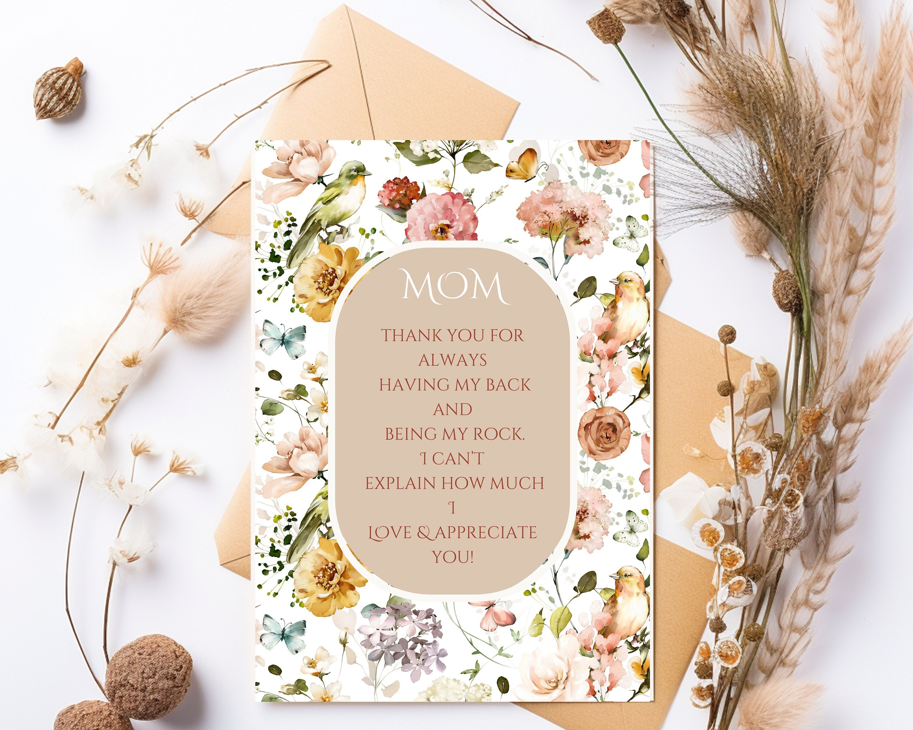 Mothers Day Digital Card Template Fully Editable, English Garden Theme ...
