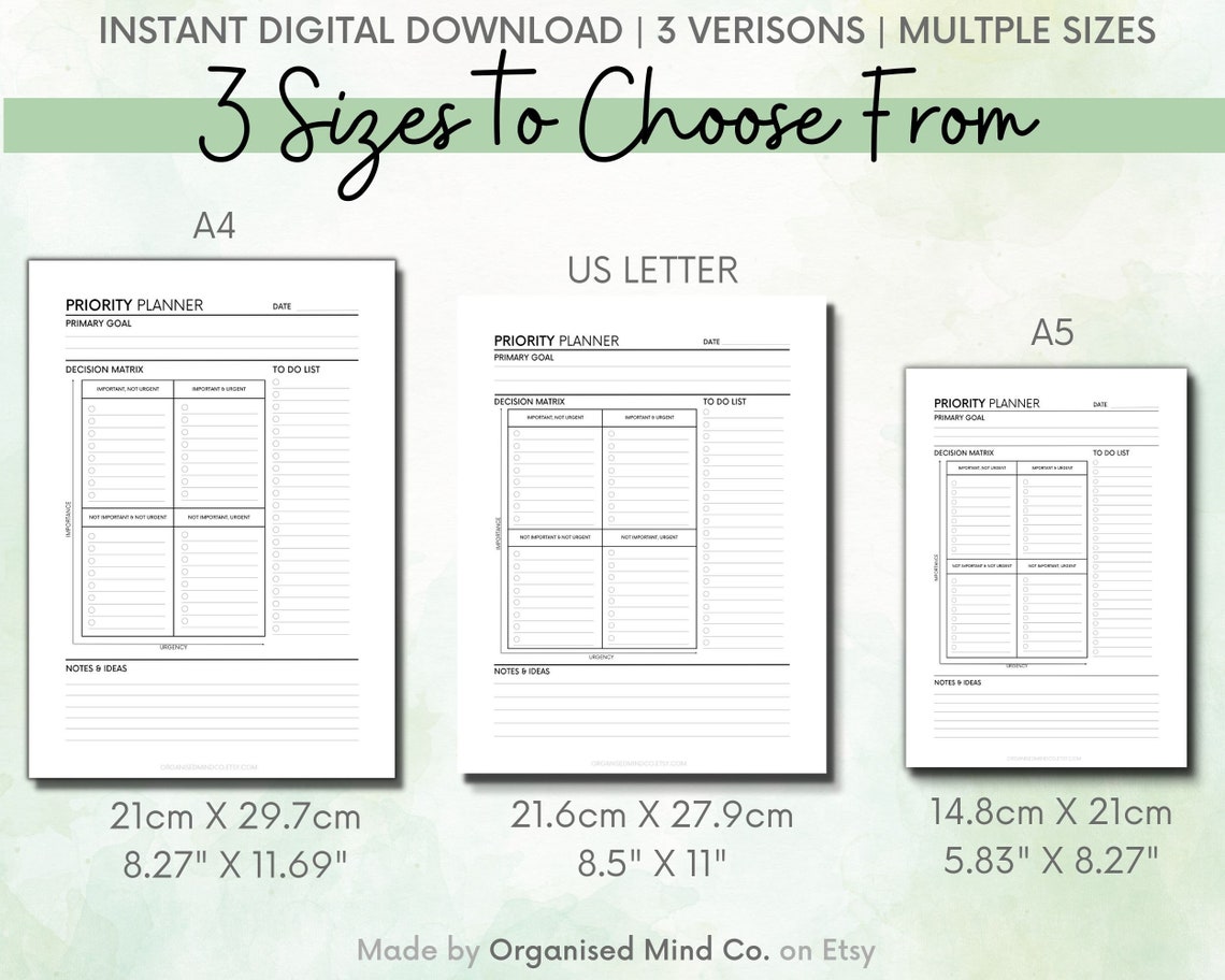 Priority Planner Printable, Task Priority Matrix, Daily Productivity ...