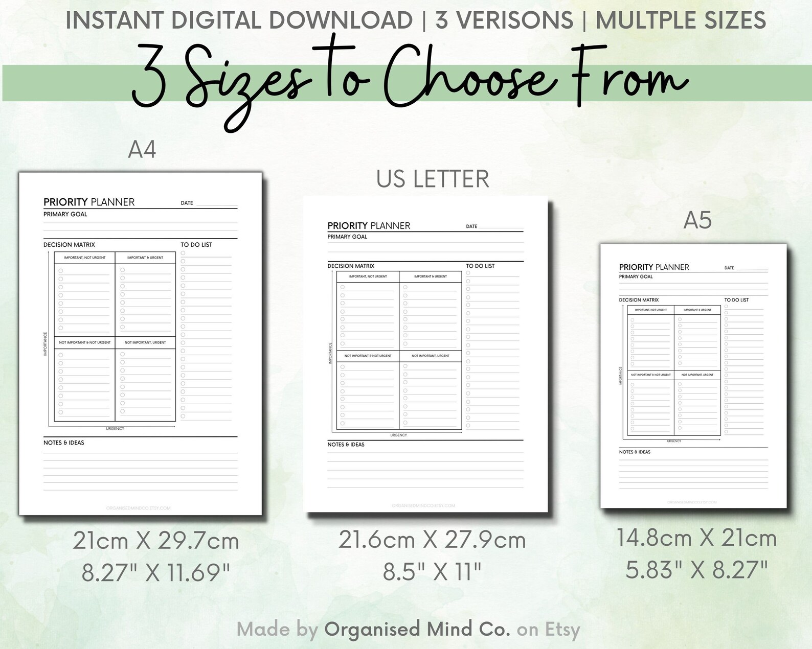 Priority Planner Printable, Task Priority Matrix, Daily Productivity ...