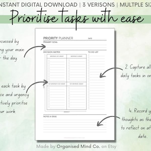 Priority Planner Printable, Task Priority Matrix, Daily Productivity ...