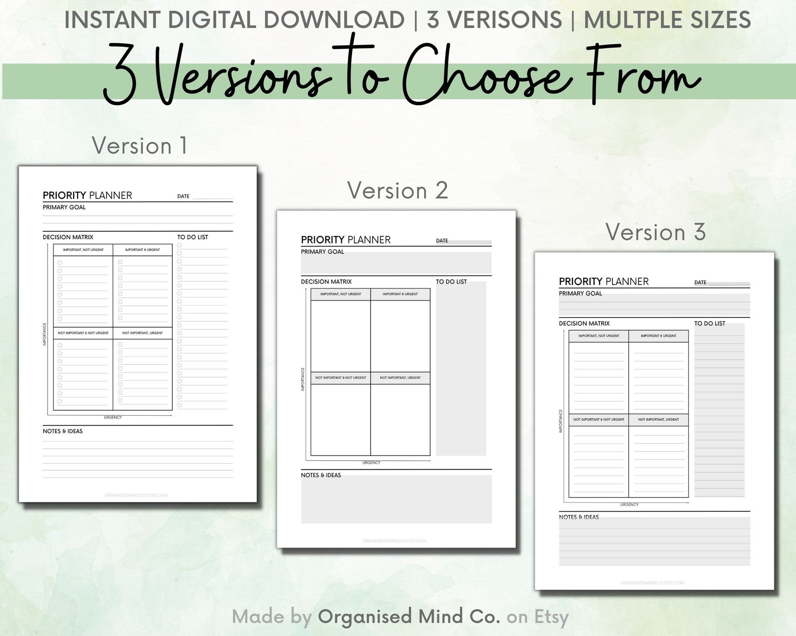 Priority Planner Printable, Task Priority Matrix, Daily Productivity ...