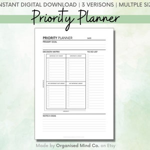 Priority Planner Printable, Task Priority Matrix, Daily Productivity ...