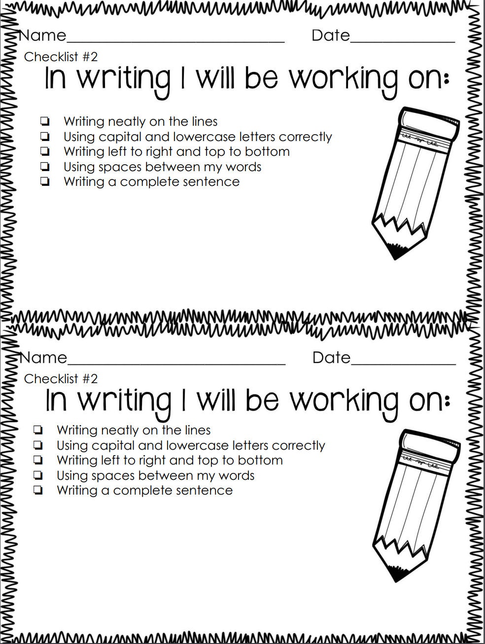 Preschool/tk/kindergarten Writing Checklist - Etsy