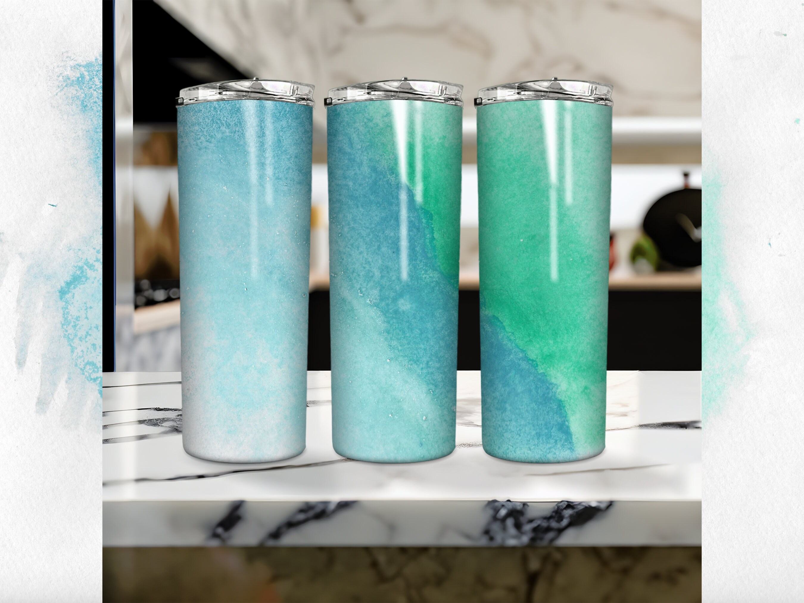 Skinny Tumbler Mockup | Set of 3 Thermal Cups White | Boho Wrap Around ...