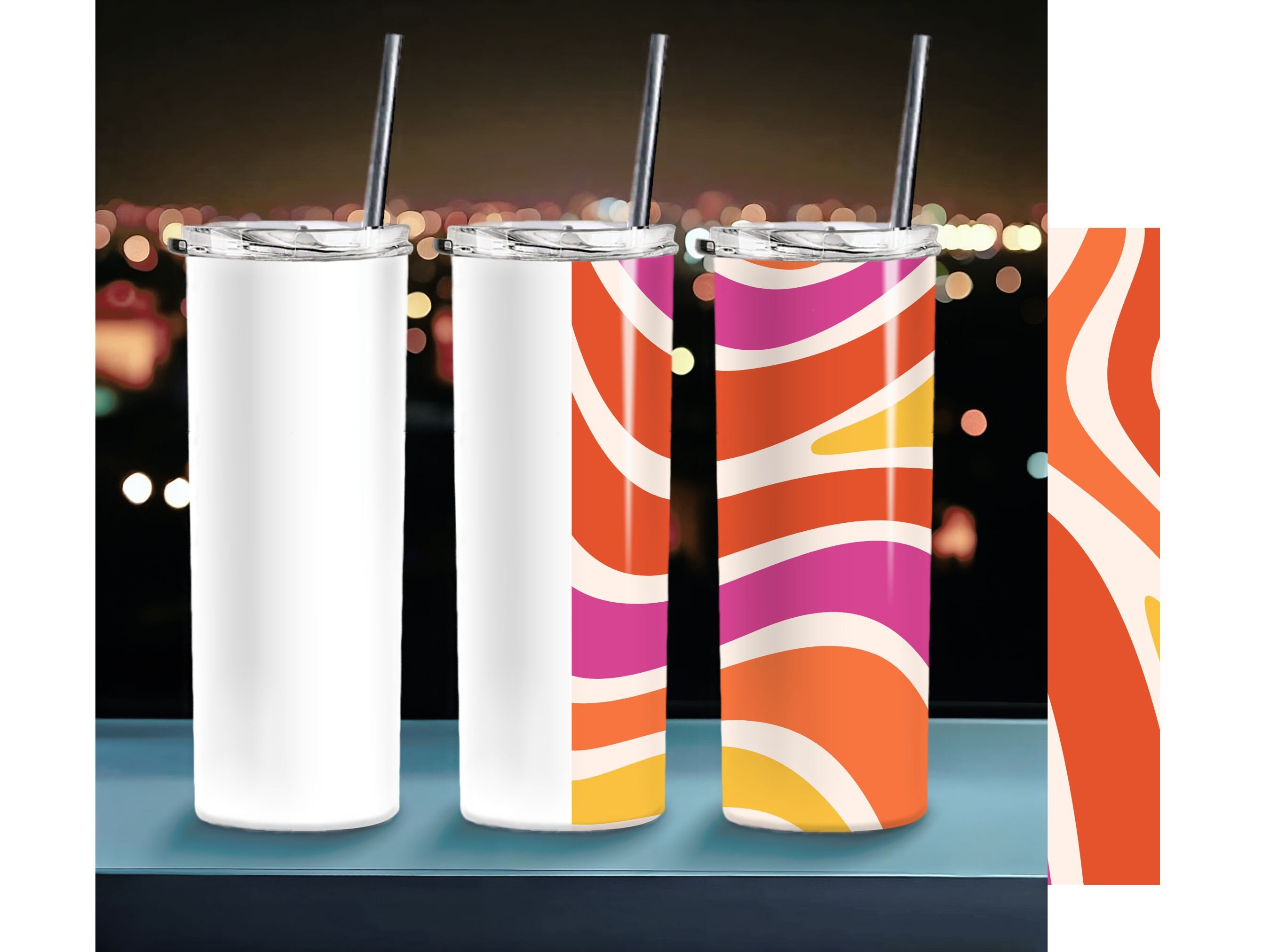 20oz Skinny Tumbler Mockup, Full View Wrap Mockup, Tumbler Mockup, Easy to Edit Transparent ...
