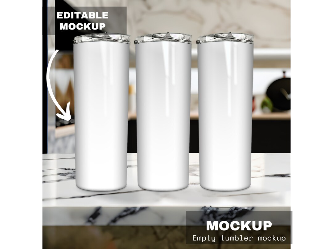 Skinny Tumbler Mockup | Set of 3 Thermal Cups White | Boho Wrap Around ...