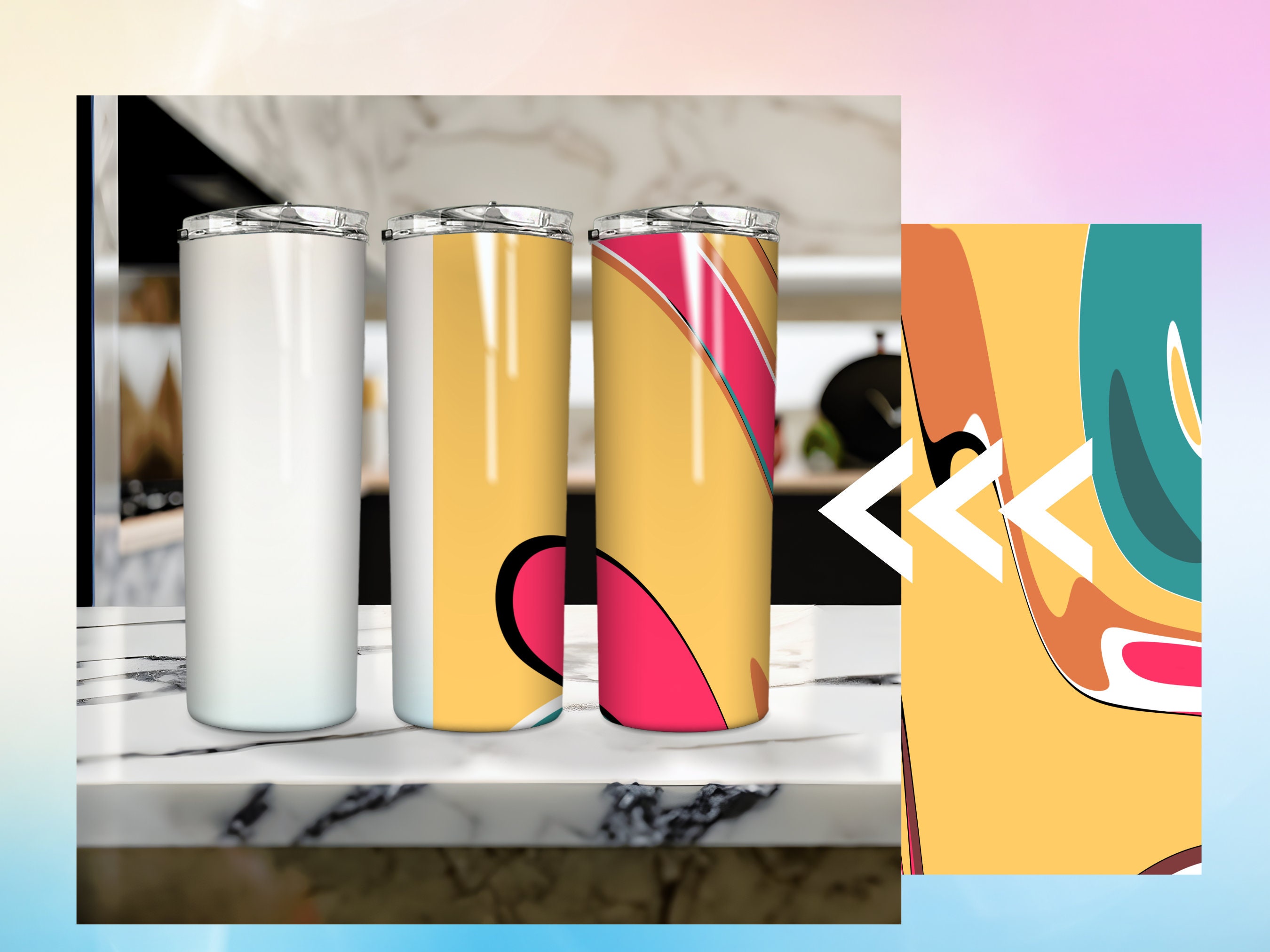 Skinny Tumbler Mockup | Set of 3 Thermal Cups White | Boho Wrap Around ...