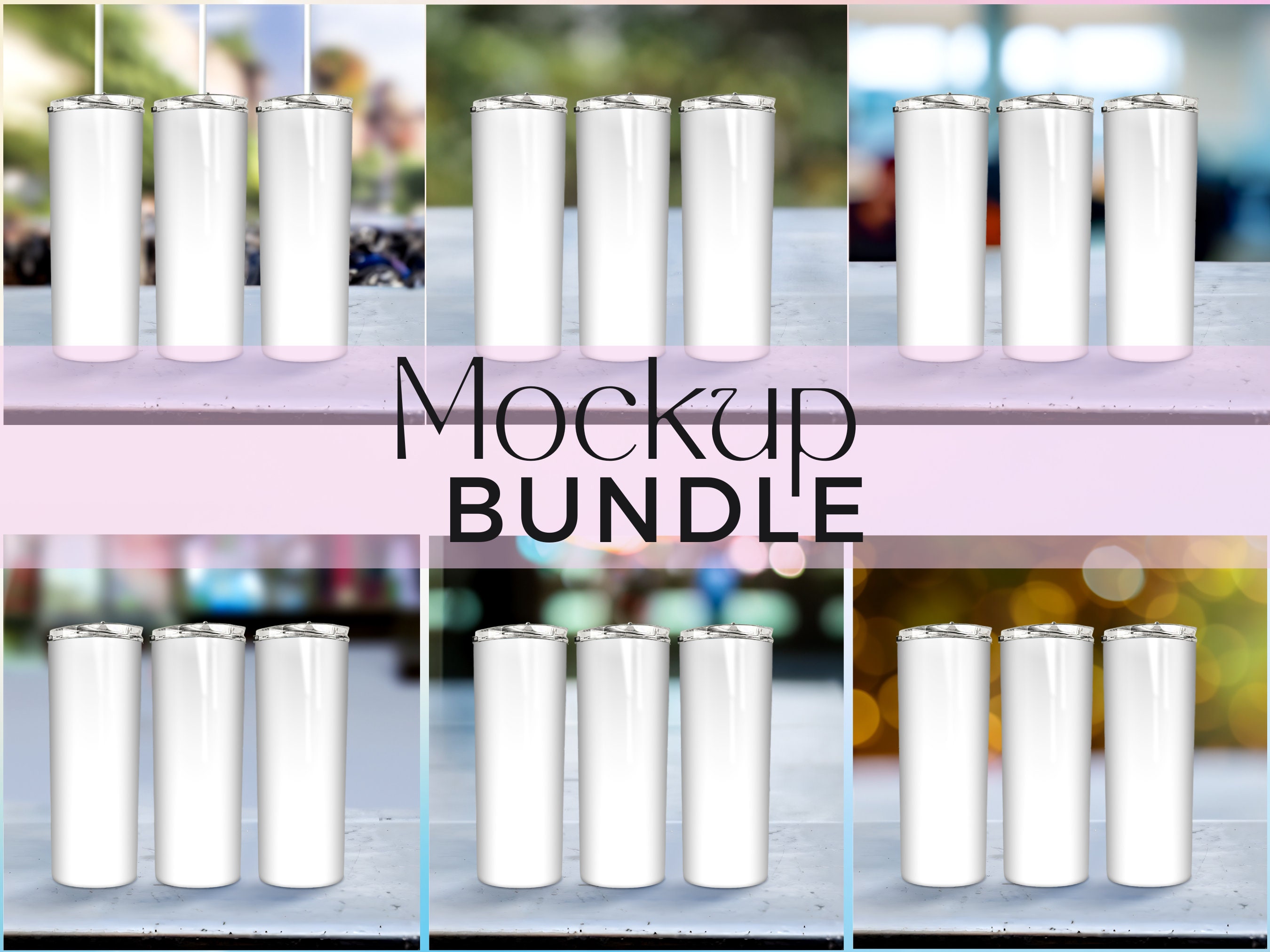 8 Different Background Skinny Tumbler Mockup | White Wrap Around Mock ...