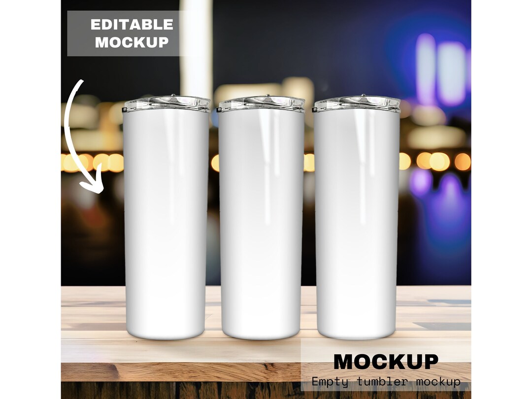 20oz Skinny Tumbler Mockup, Full View Wrap Mockup, Tumbler Mockup With Transparent Background ...