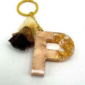 Handmade Resin Letter Keychain in a Shimmering Champagne and Gold Foil ...