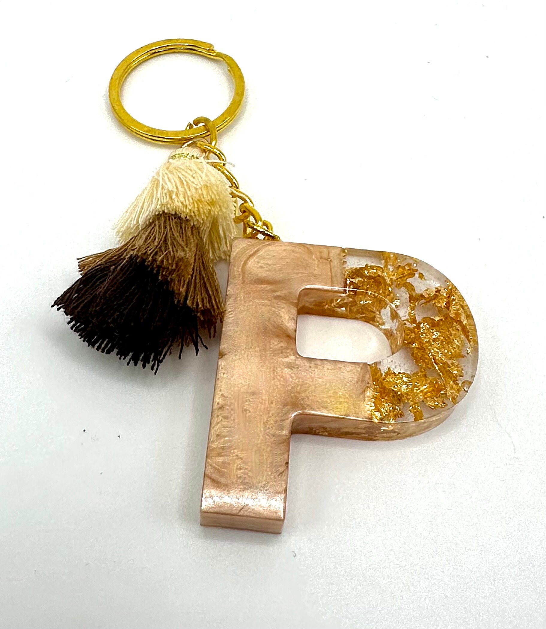 Handmade Resin Letter Keychain in a Shimmering Champagne and Gold Foil ...