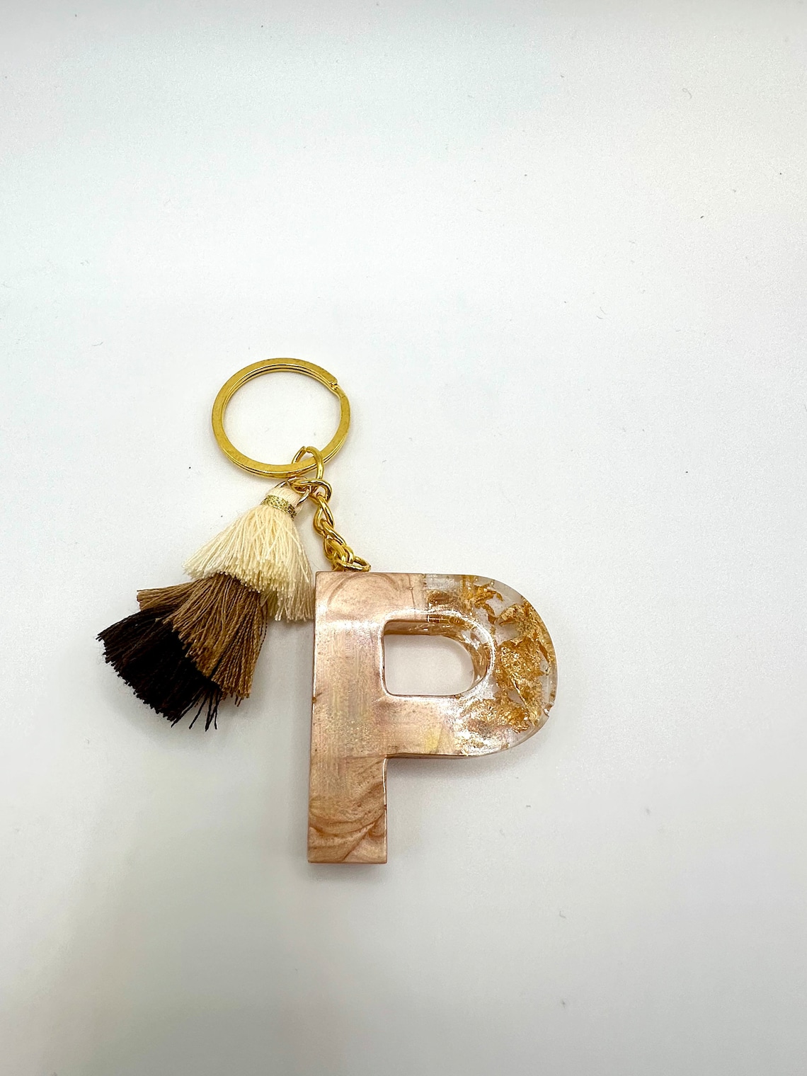 Handmade Resin Letter Keychain in a Shimmering Champagne and Gold Foil ...